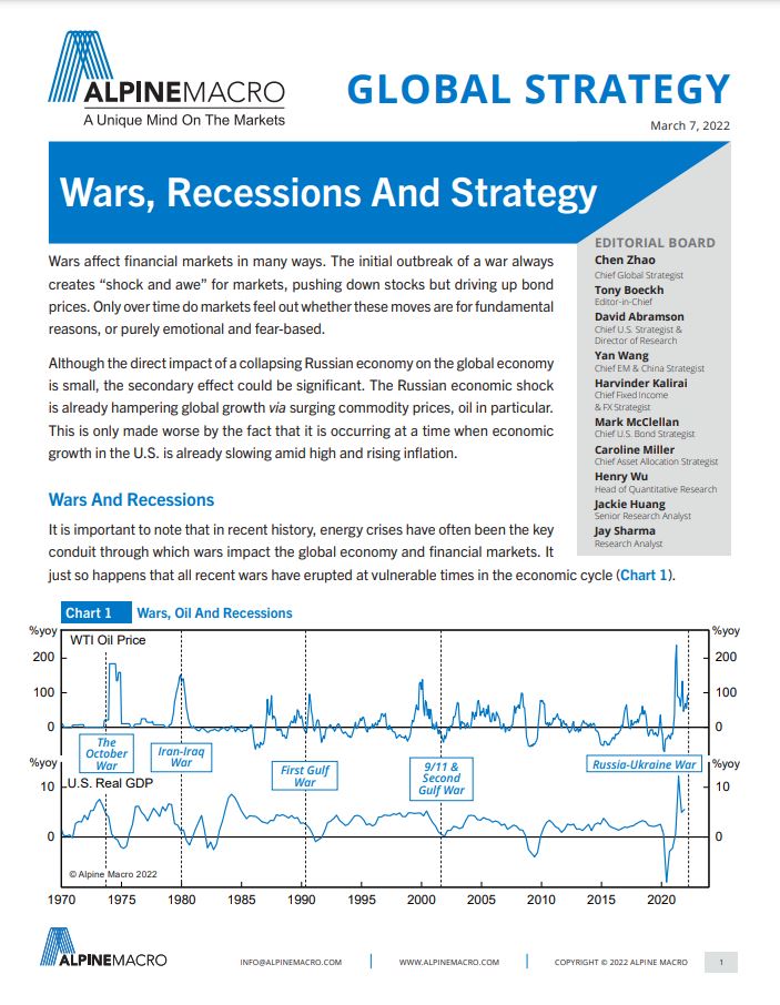 Wars, Recessions And Strategy - Alpine Macro